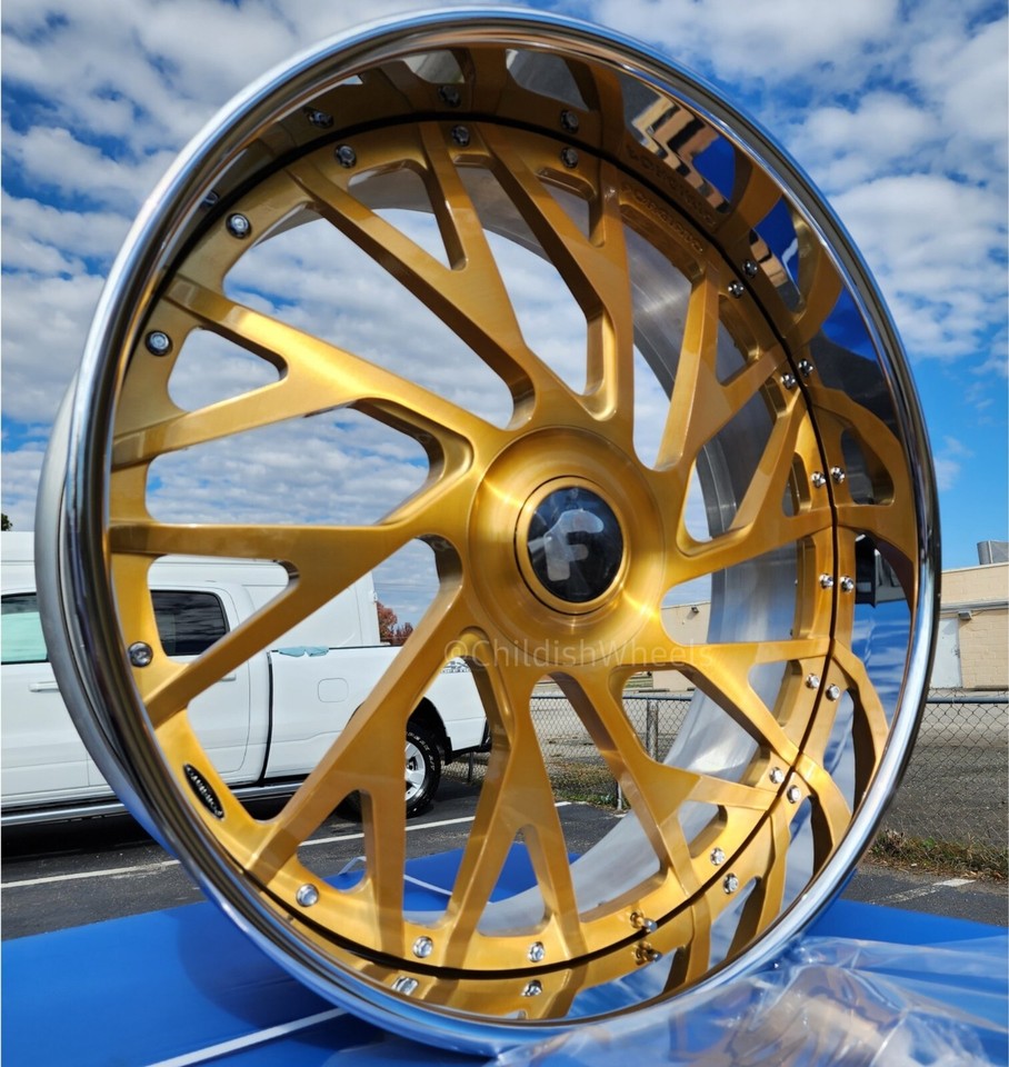26" Inch GOLD Forgiato Concentrati 5x120 5x127 XL Floating Cap 3pc ...
