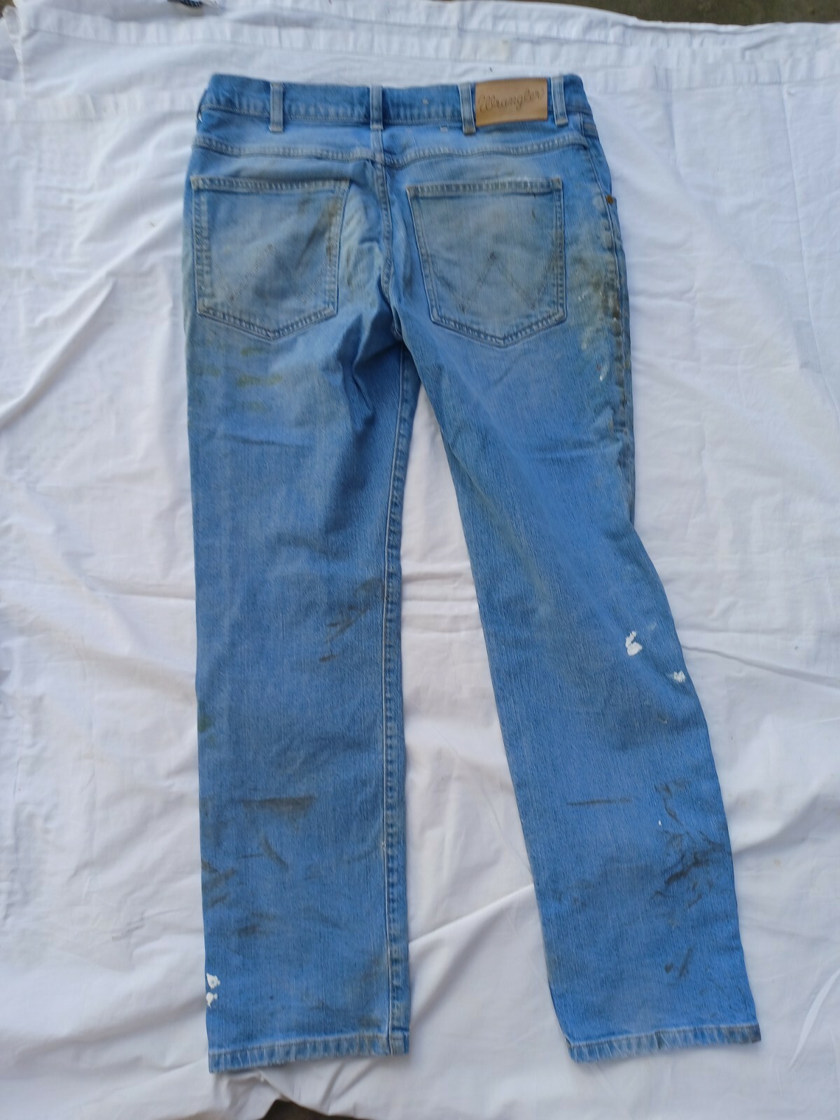 BUILDERS WORN USED BLUE WRANGLER ARIZONA DISTRESSED J… - Gem