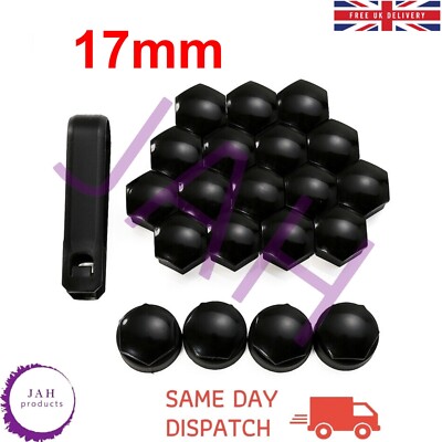 20x17mm GLOSS BLACK WHEEL NUT COVERS FIT AUDI A1 A2 A3 A4 A5 A6 A8 Q5 ...