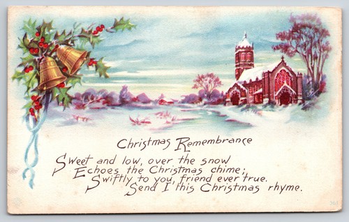 Holiday~Bells Holly Church & Christmas Remembrance Poem~Vintage ...