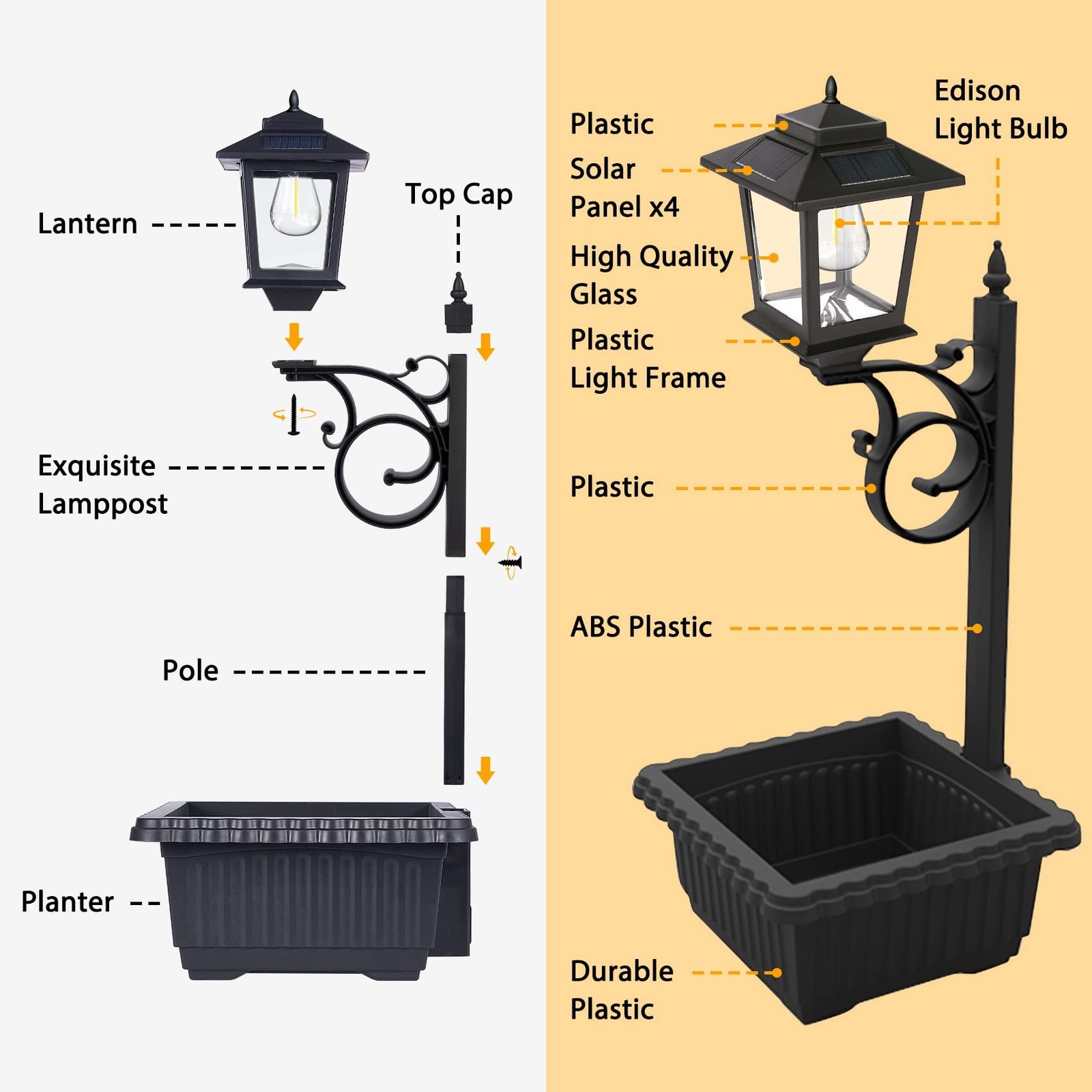 PASAMIC 2 in 1 Outdoor Flower Pots for Real or Fake Flowers, Solar Lamp ...