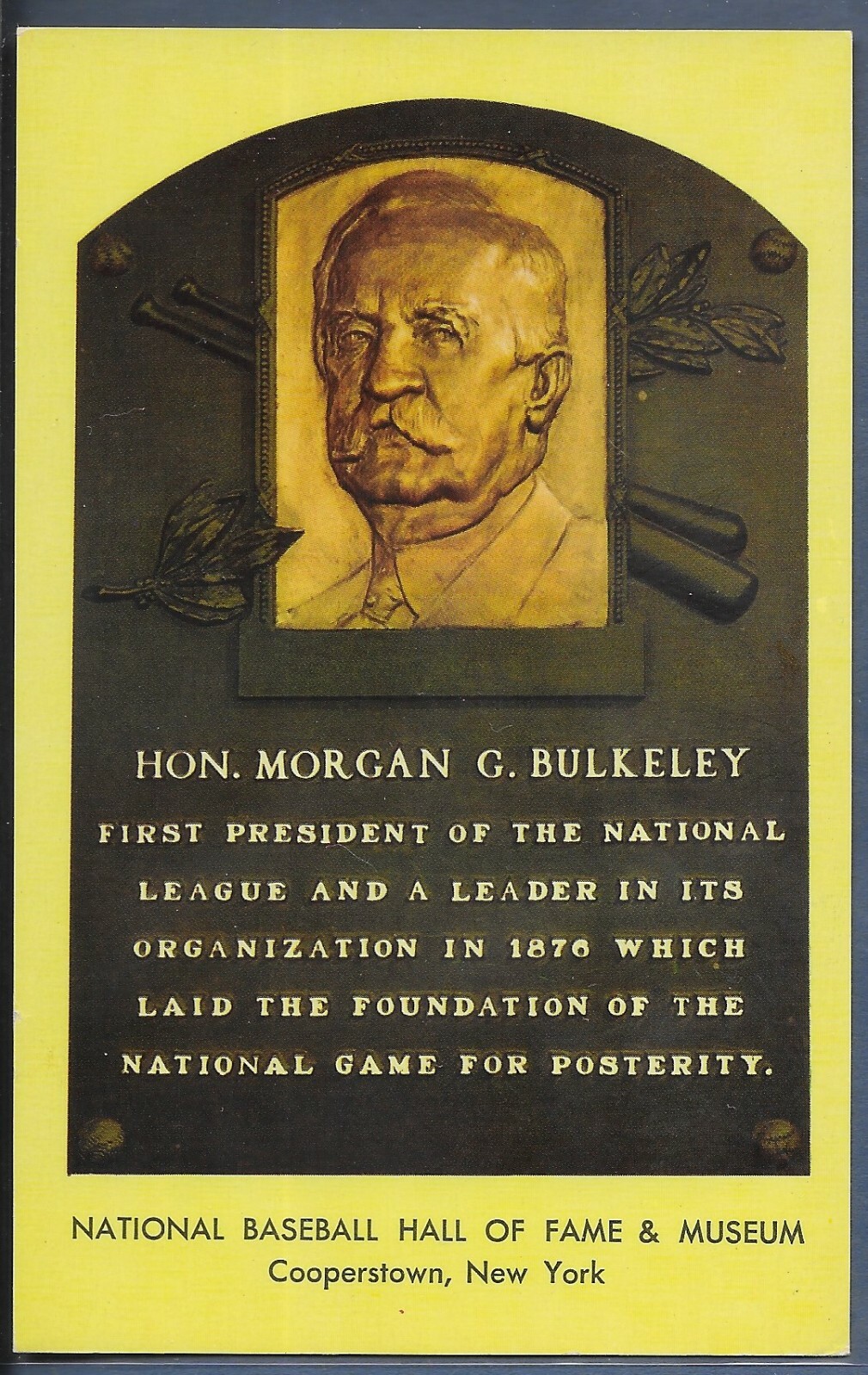 HON. Morgan G. Bulkeley Cooperstown Hall of Fame Plaque Postcard | eBay