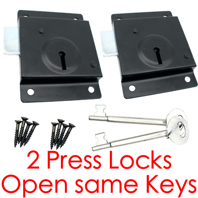 2x Press Locks SAME KEY Face Fixing Shed Gate Door Presslock Deadlock ...
