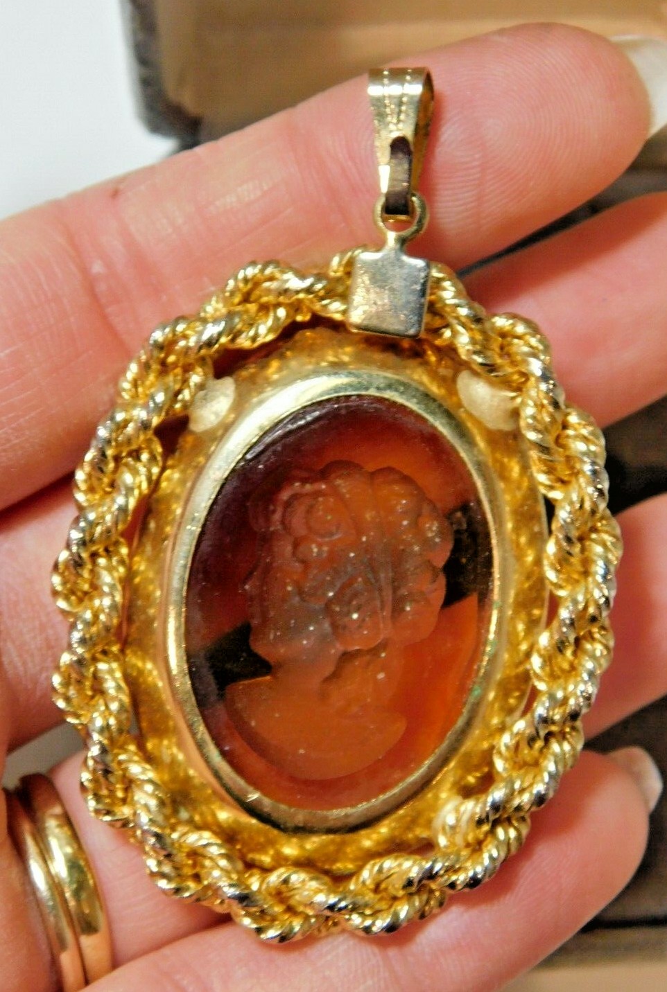 Vintage Heavy Glass Reverse Intaglio Cameo Young Lady… - Gem