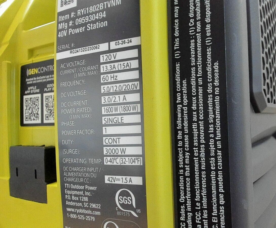 RYOBI 1800W 40V POWER STATION ~ Open Box New ~ 46396036582 | eBay