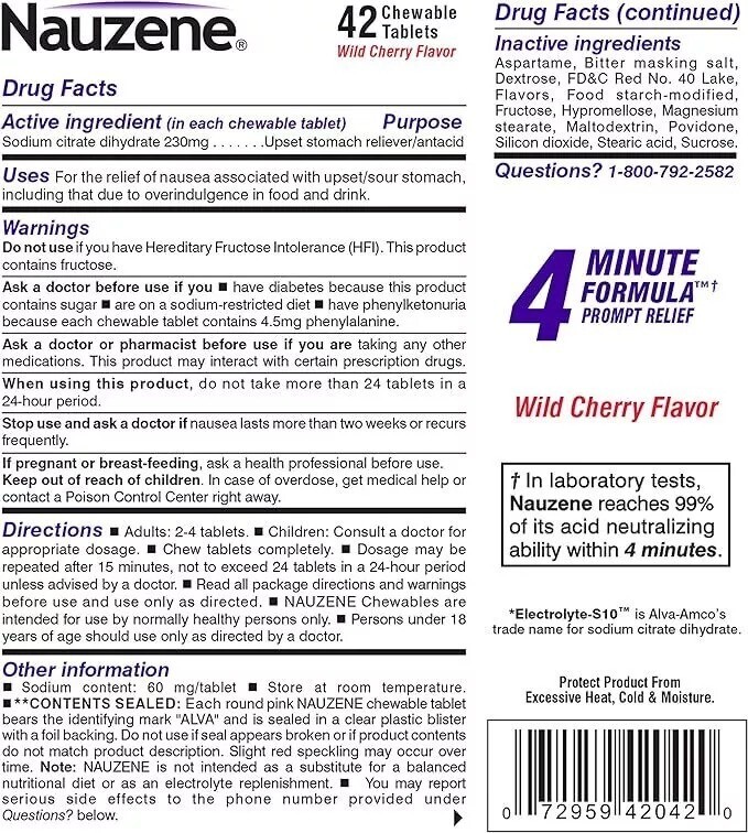 2 Pack Nauzene Nausea Relief Chewable Tablets Wild Cherry Flavor total ...