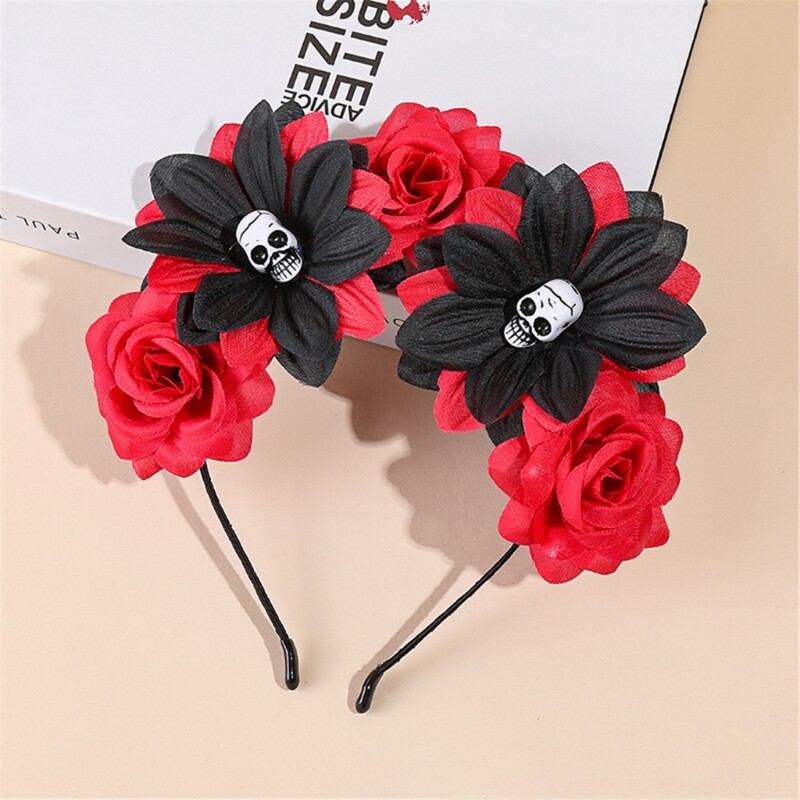 Skull Headband Day Of The Dead Headband Costume Rose Flower Halloween ...