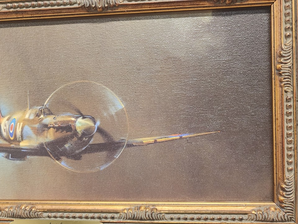 Barrie AF Clark Museum repro oil canvas framed "Spitfire" aircraft war ...