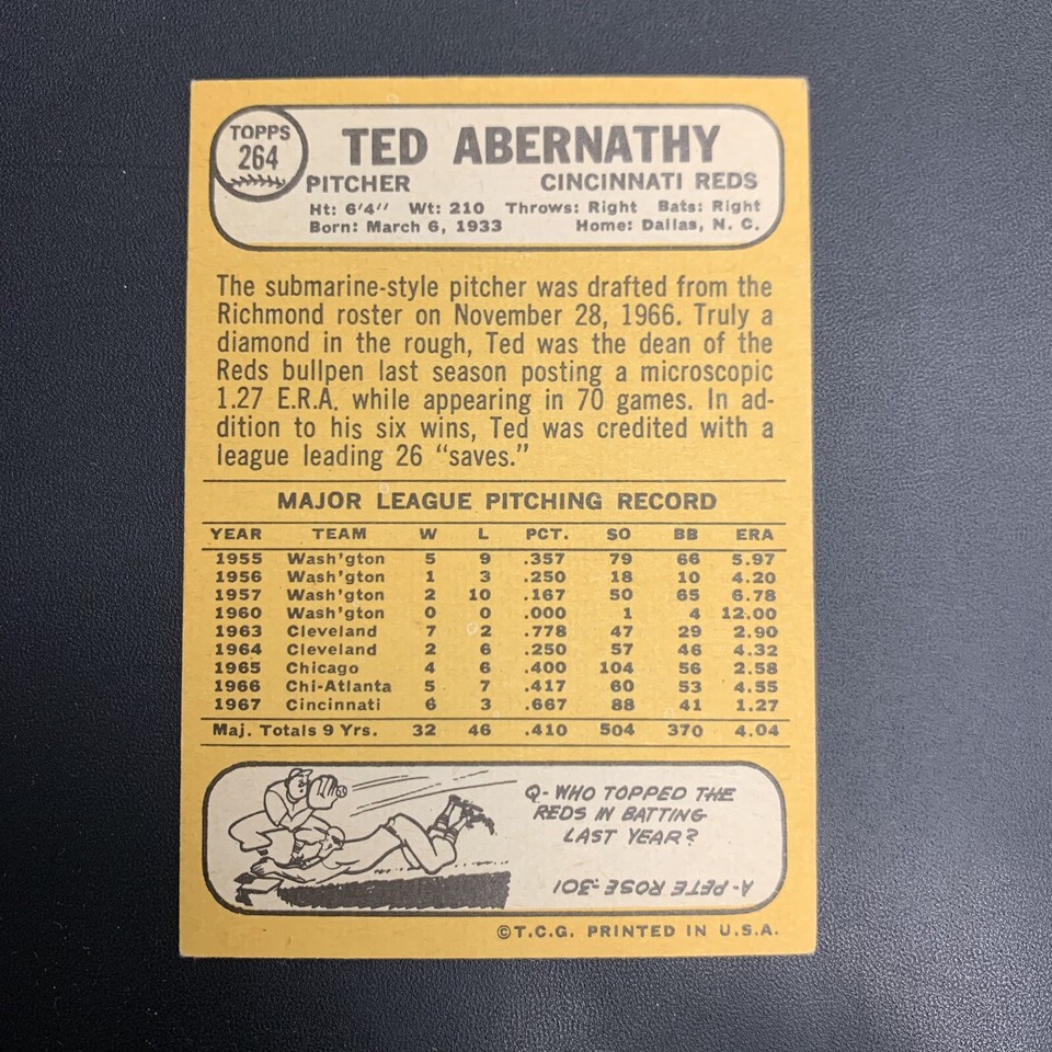 1968 Topps Ted Abernathy # 264 Cincinnati Reds Baseball Card | eBay