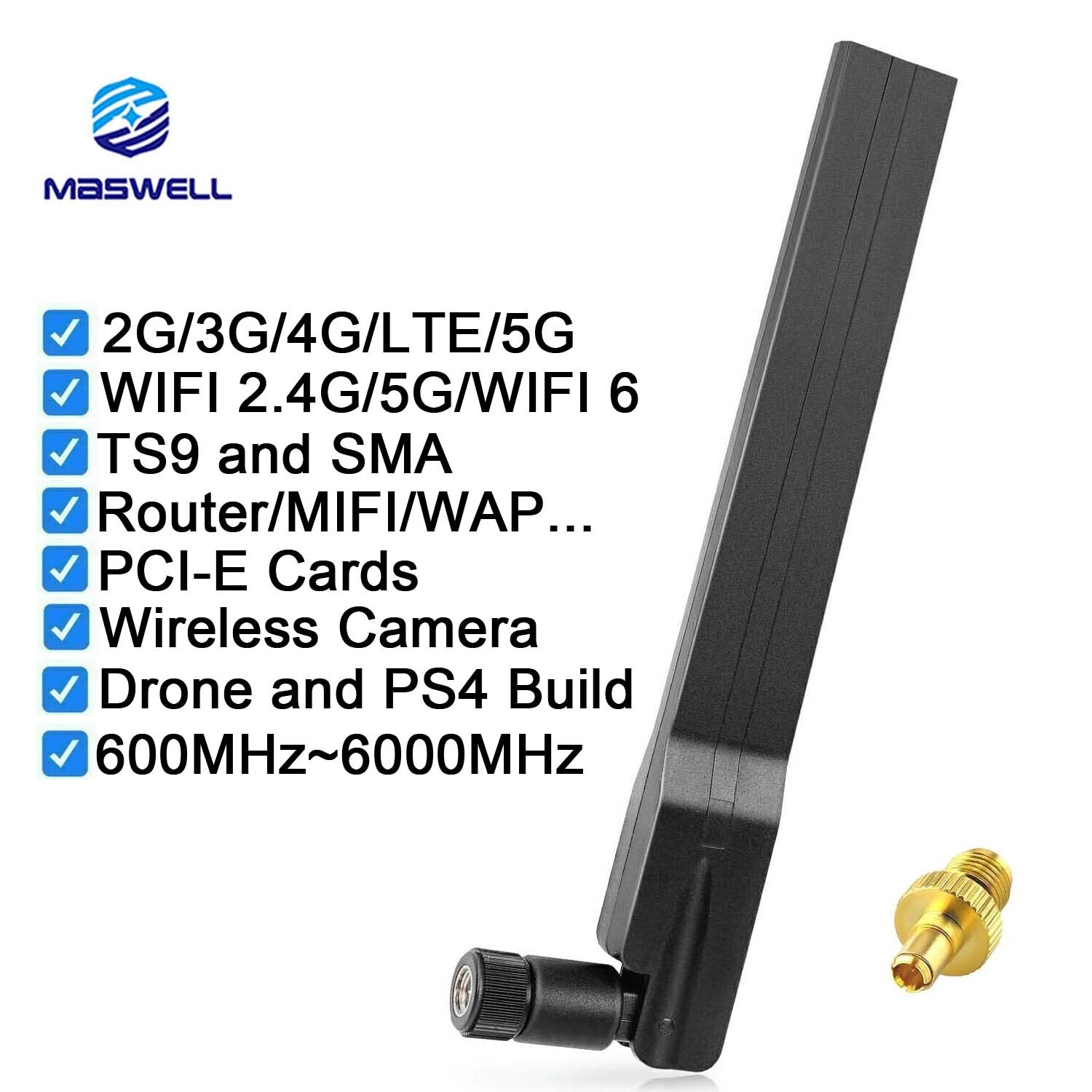 Router Replacement 5G 4G WiFi 6 External Antenna 600-6000MHz SMA Male ...