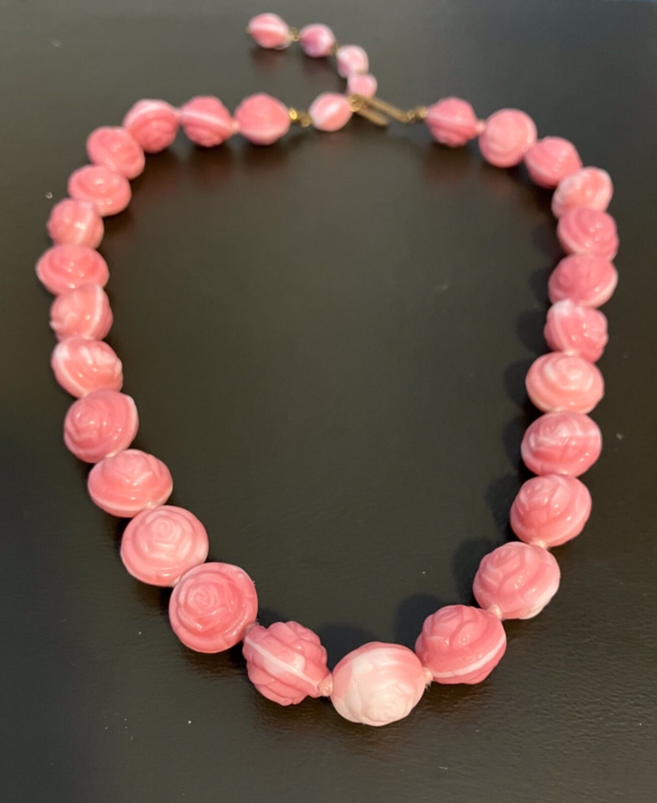Vintage Pink Glass Rose Bead Necklace - Gem