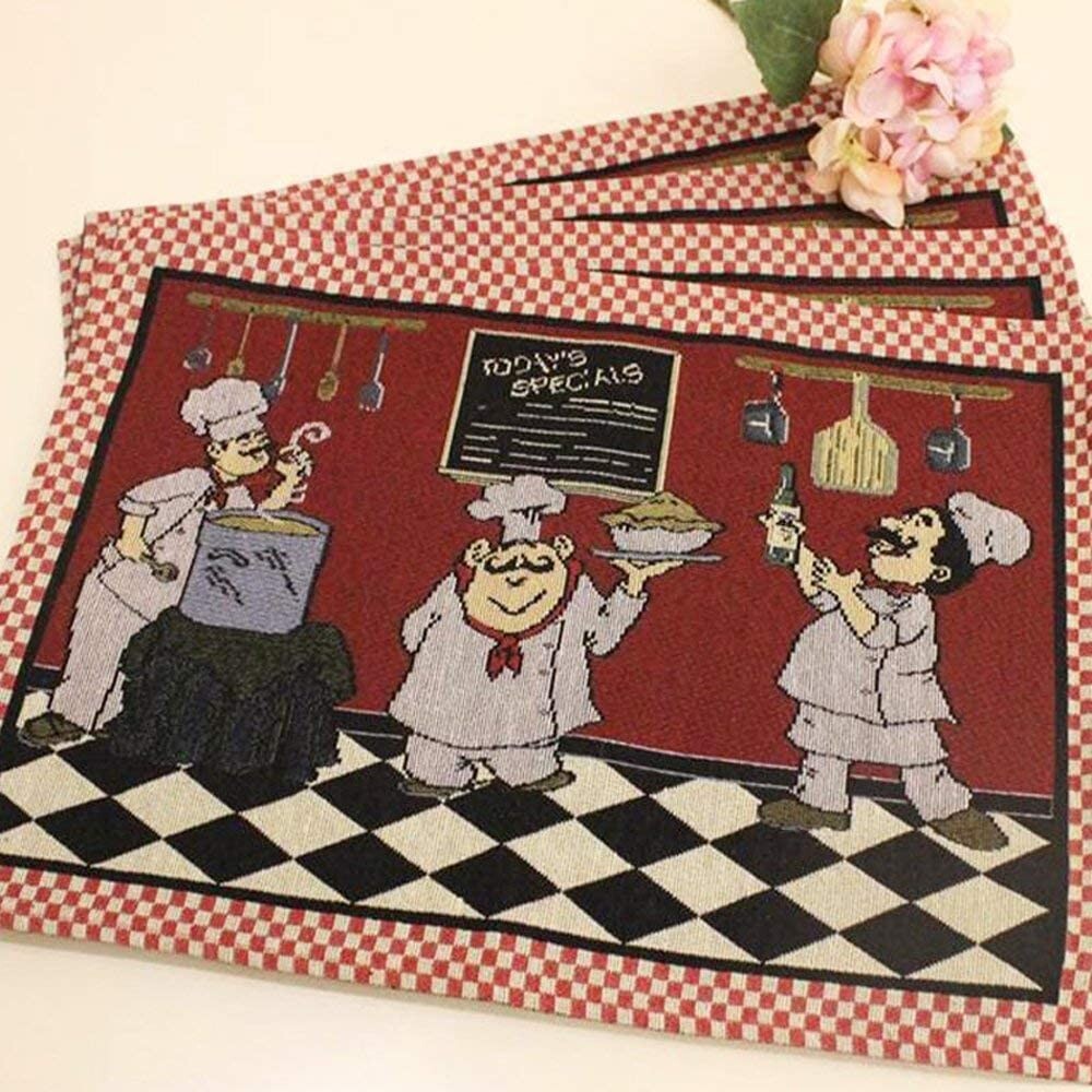 Set of 4 Tapestry Placemats,13"x18", 3 FAT CHEFS IN THE KITCHEN,TODAY'S ...