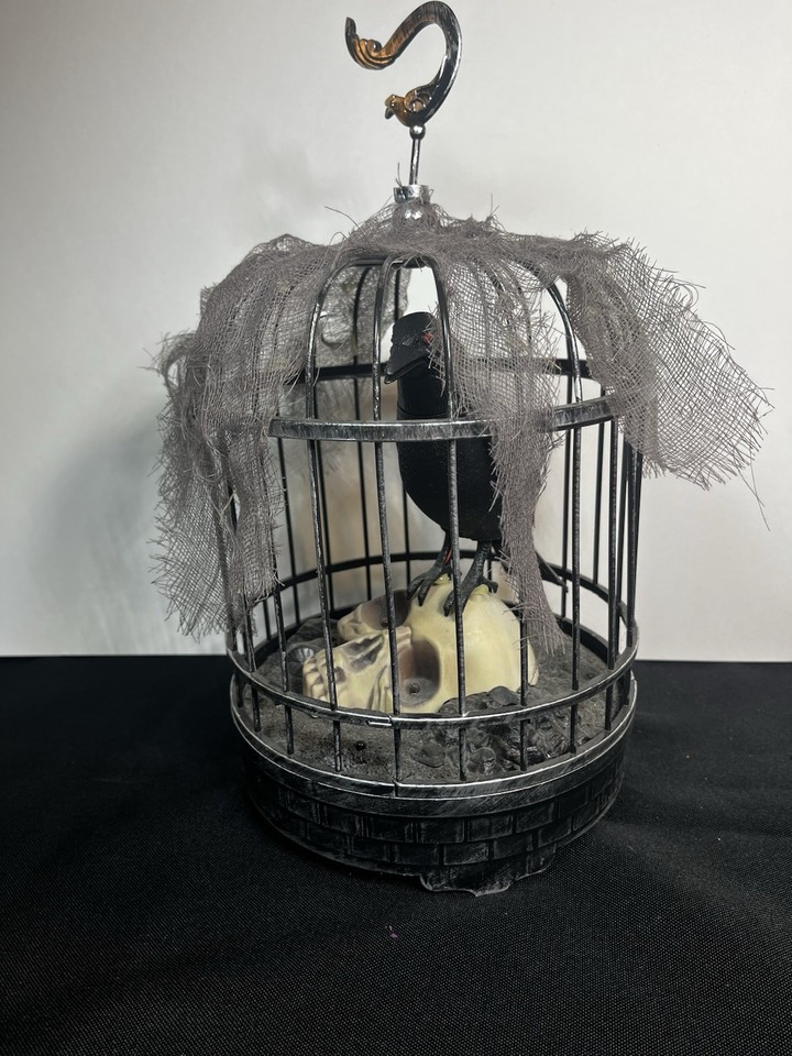 Halloween Talking Animated Raven Crow In Bird Cage Motion Activated ...