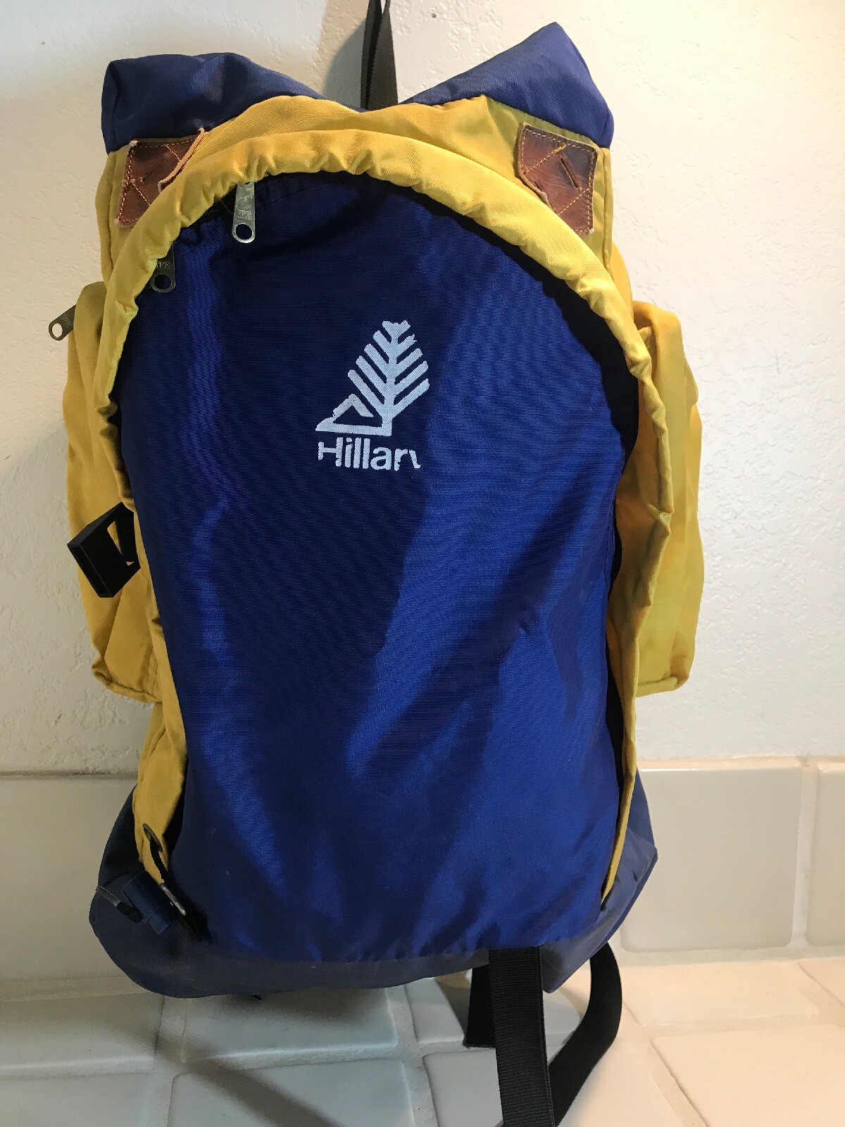 Vintage Hillary Day Pack Backpack Blue Yellow Leather Fittings Hiking ...