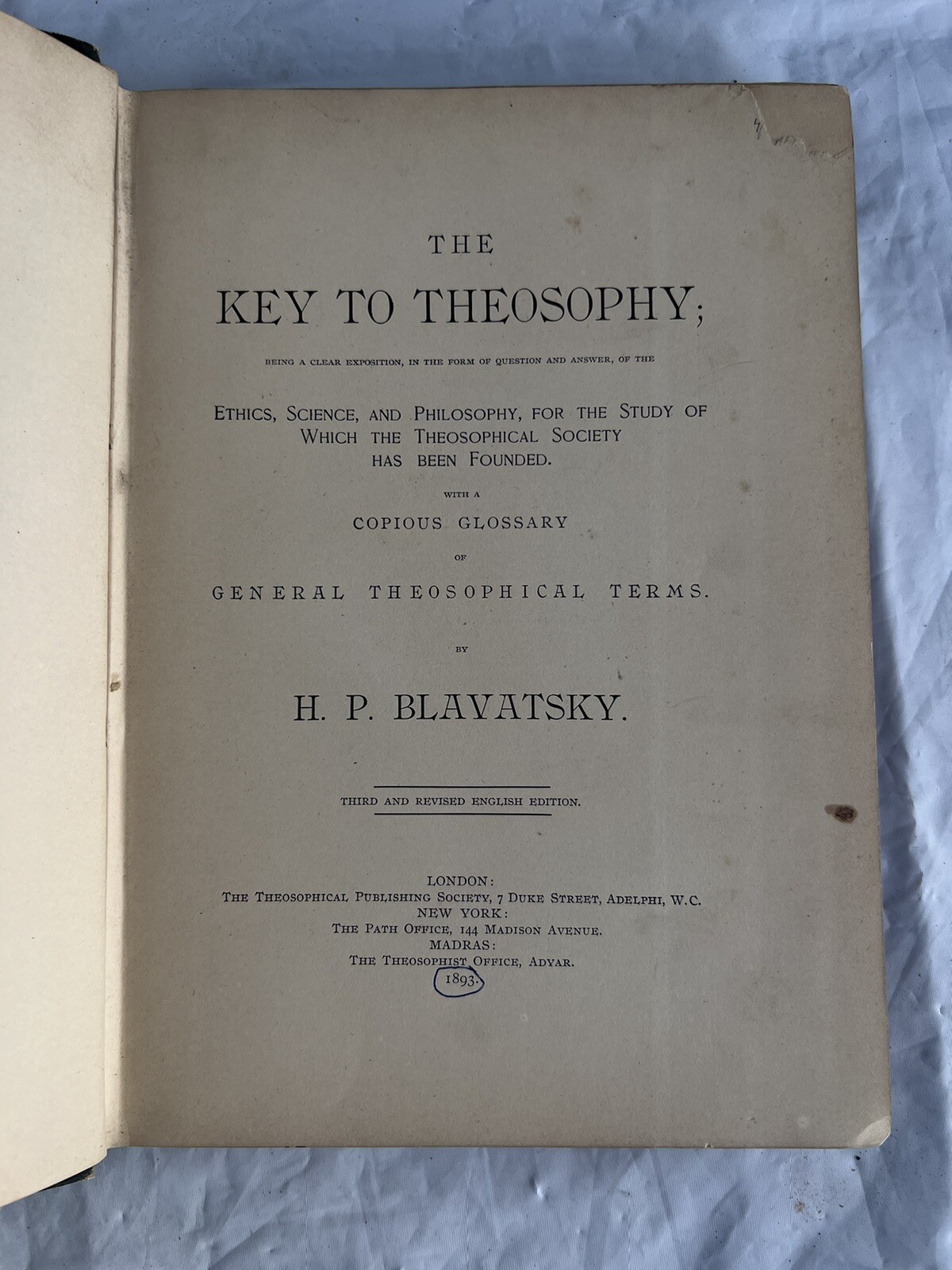 1893-Antique The Key to Theosophy by H.P. Blavatsky, Third Edition ...