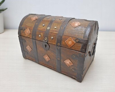 Vintage Wooden Half Round Top Storage Box Original Old Copper Fitted | eBay