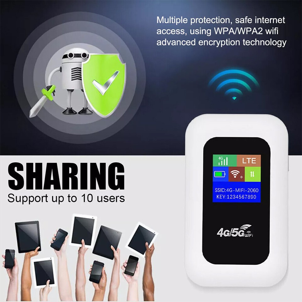 5G Unlocked LTE LCD Portable Mobile Broadband Wireless WiFi Router MiFi ...