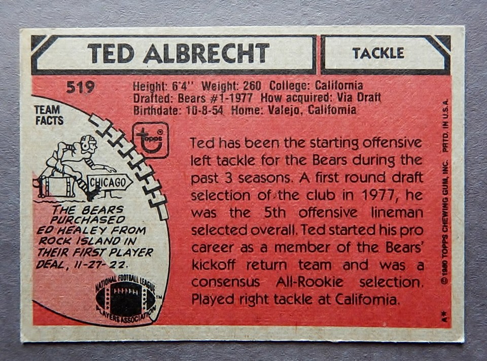 Ted Albrecht #319 Topps 1980 Football Card (Chicago Bears) | eBay