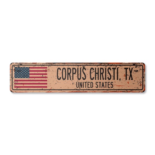 CORPUS CHRISTI TX UNITED STATES Vintage Street Sign American flag city ...