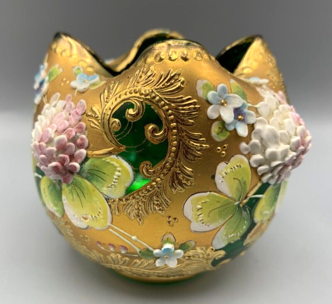 ART GLASS VASE BOWL BOHEMIAN MURANO MOSER CZECH ENAMELED GOLD GILT TRE ...