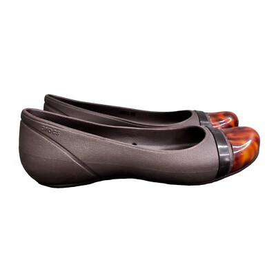 Crocs Cap Toe Tortoiseshell Flats Slip on Shoes size 9 Brown Comfort ...