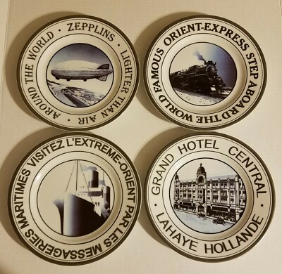 The Cellar Orient Express Travel Theme Salad Plates 4 Train Air Boat ...