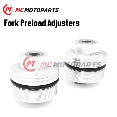 CNC Silver Fork Preload Adjuster For HD V-Rod Softail Breakout Dyna ...