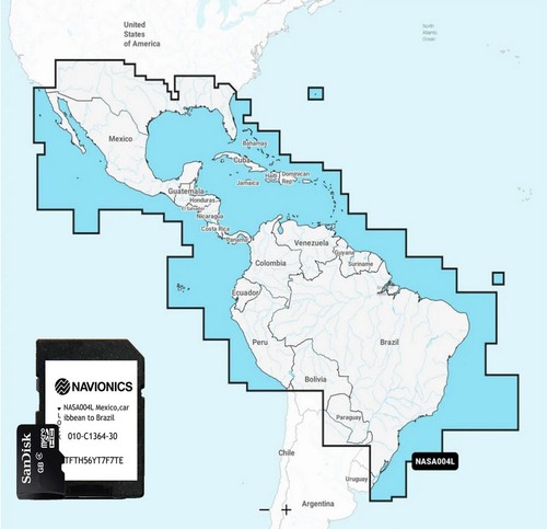 Navionics Plus 2025 microSD/MSD Chart Maps Mexico Caribbean to Brazil ...