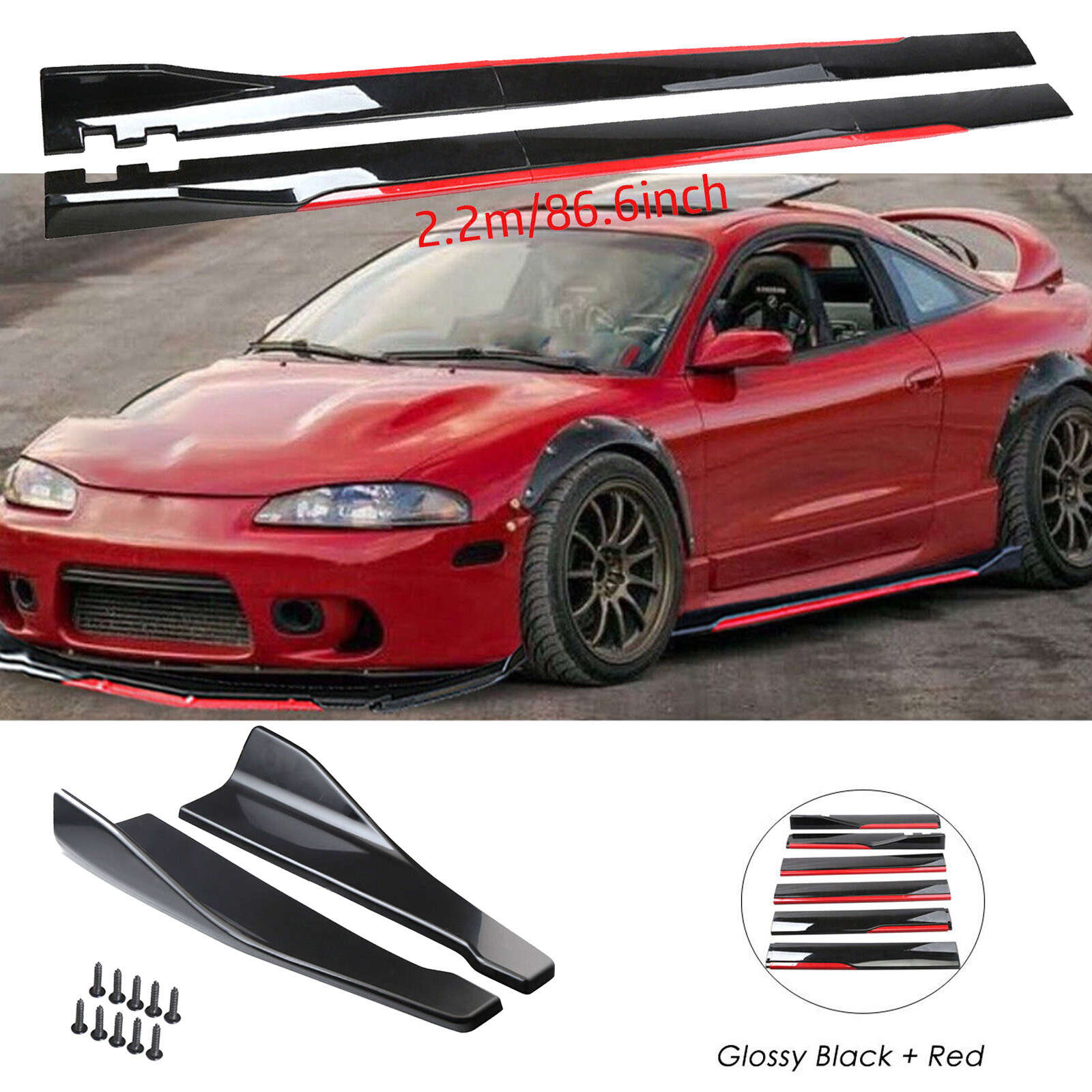 Gloss Black Red Side Skirt For Mitsubishi Eclipse Rear Bumper Chin Lip ...