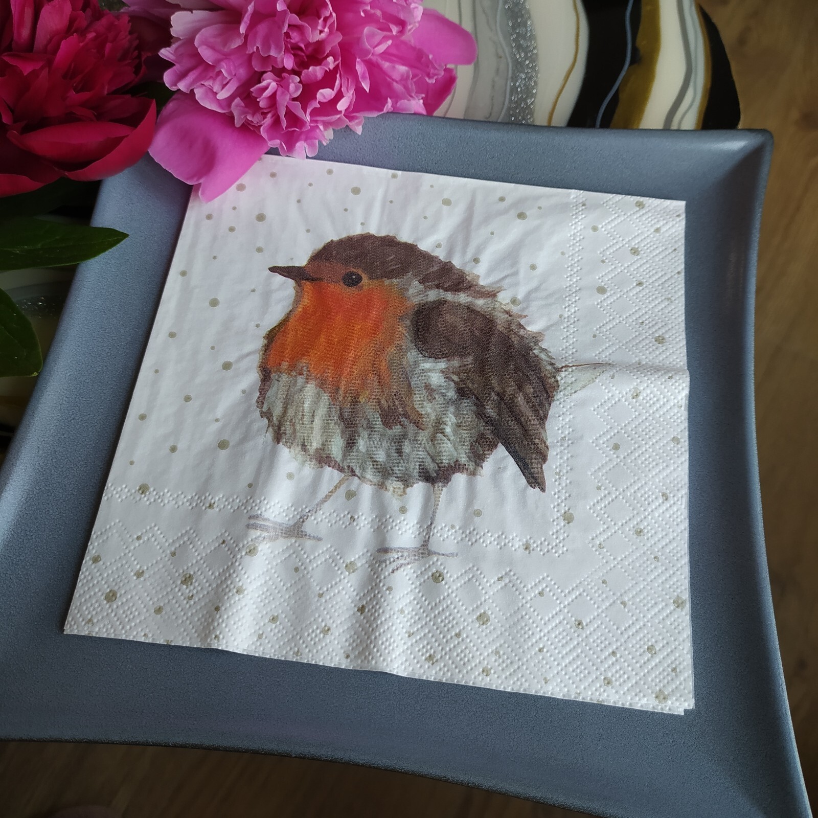 T704# 3 x Single Paper Napkins For Decoupage Big Fat Robin Bird On ...