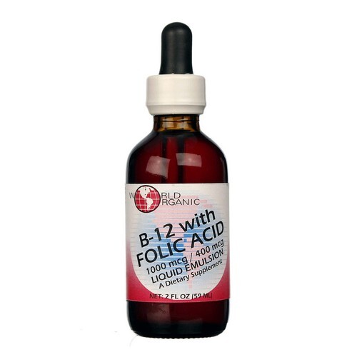B-12 With Folic Acid Liquid 400 mcg / 1000 mcg 2 Oz By World Organics ...
