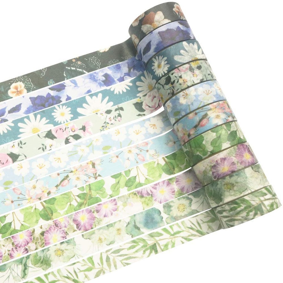 YUBBAEX 10 Rolls Spring Flowers Washi Tape Set Masking Decorative Tapes ...