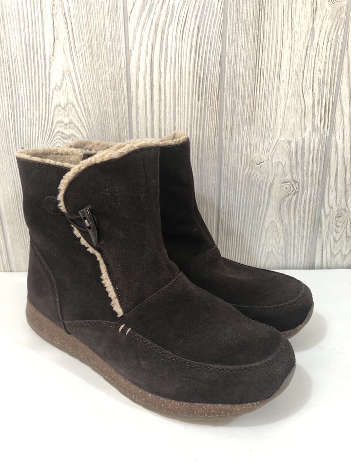 SPORTO BOOTS WOMENS BROWN SUEDE WEDGE Fleece LINED Sz 8.5 Booties Side ...