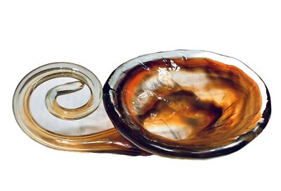 70s Sooner Brown Orange Art Glass Cornucopia Shaped Coil Swirl Hand ...