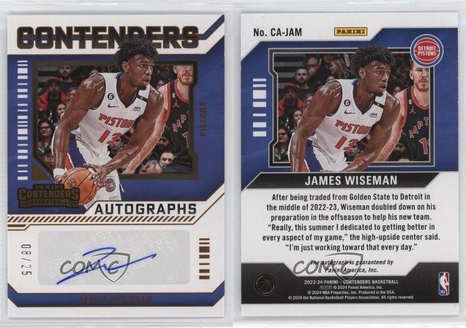 2023-24 Panini Contenders Bronze 8/25 James Wiseman #CA-JAM Auto 4f5 ...