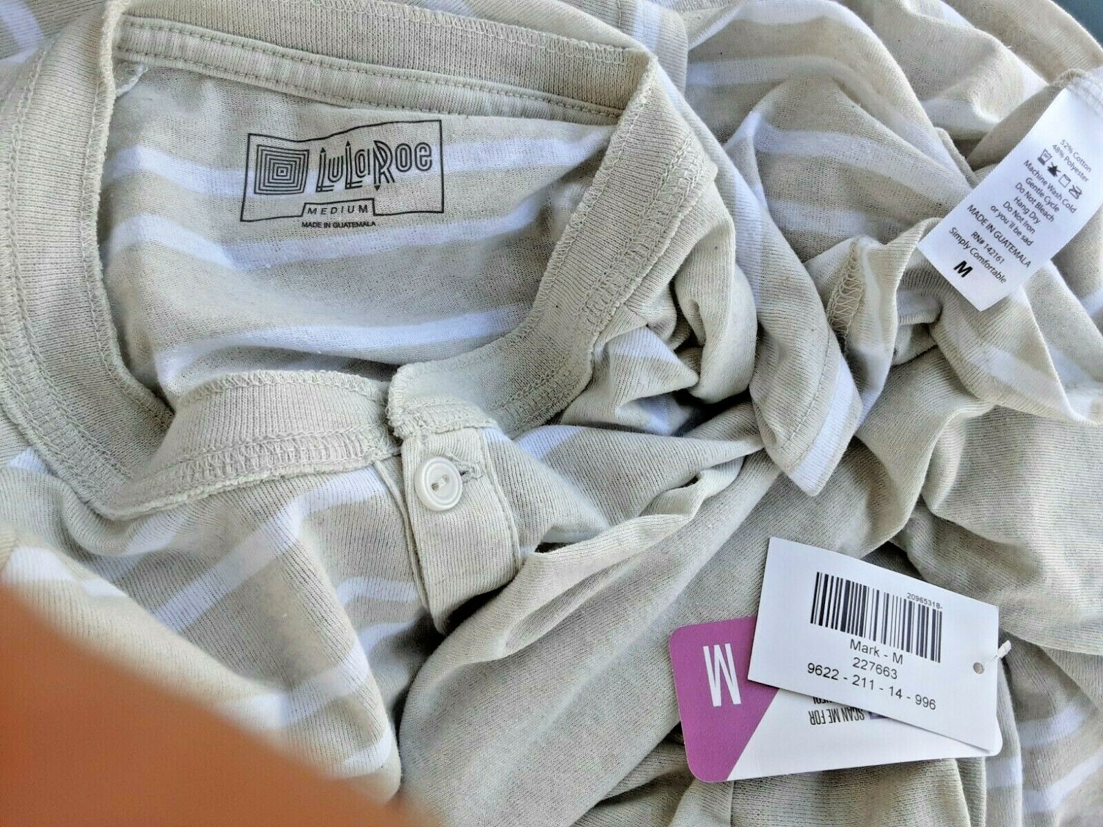 NEW LuLaRoe Mark Long Sleeve Henley Size M Medium Beige White Stripe ...