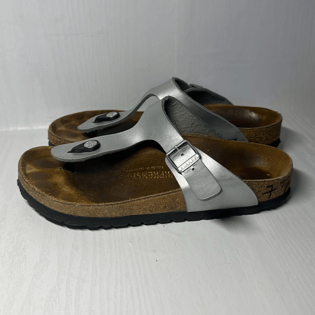Birkenstock Gizeh Silver Cork Sandals size 37 Made in… - Gem