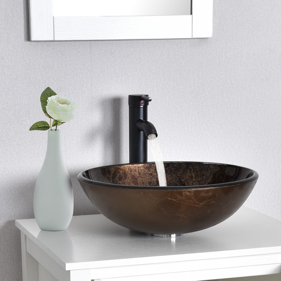 Modern Bathroom Vessel Sink Combo Vanity Basin Bowl Ceramic Glass ...