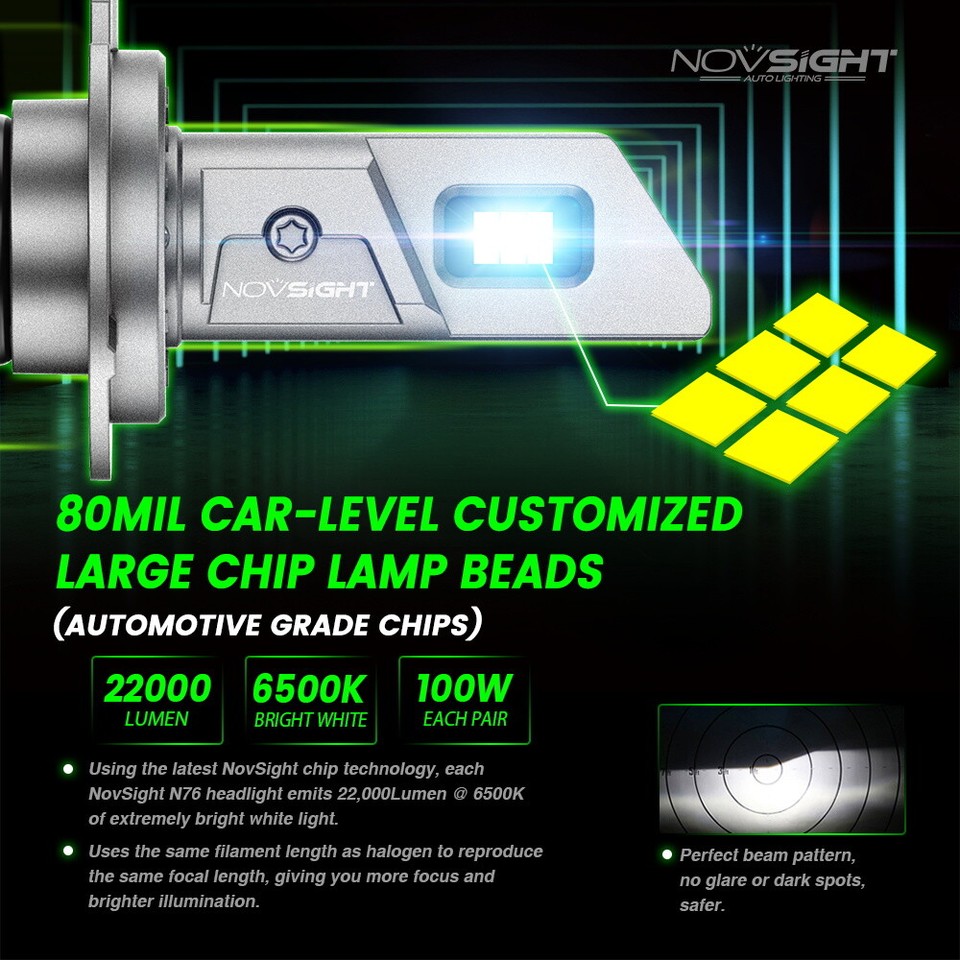 2pc NOVSIGHT H7 LED Headlight Bulbs Kit CANBUS High/Low Beam White ...