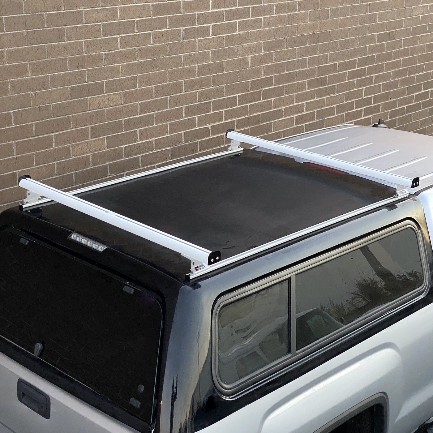 2 Bar White Roof Rack w/72" tracks for Truck Topper (track length can ...