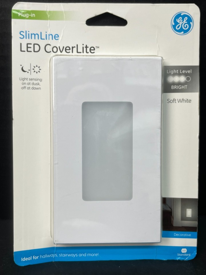 NEW 2-Pack GE SlimLine LED CoverLite Sensor Wall Night Light Soft White ...