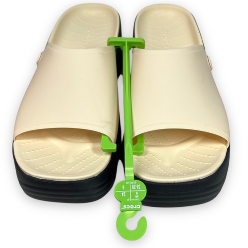 CROCS Skyline Platform Slides Womens 8 Bone Beige Black Contrast Beach ...