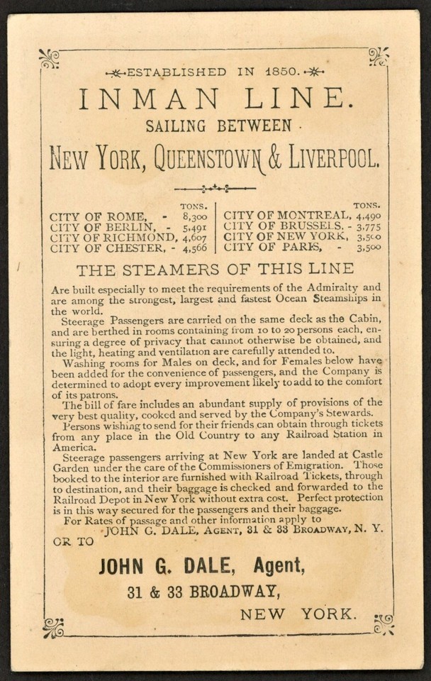 INMAN LINE City Of Rome Ocean Liner 1880's Trade Card | eBay