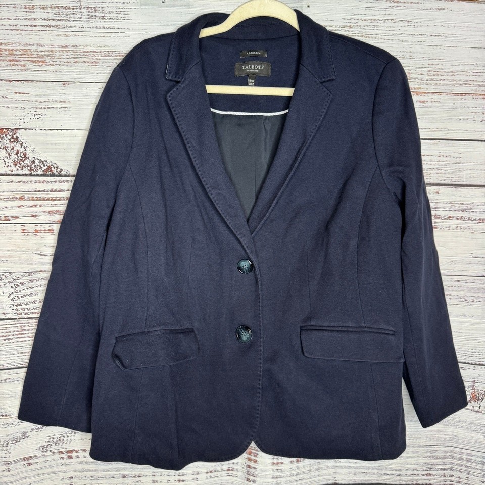Talbots 18WP Aberdeen Blazer Navy Blue Cotton Blend Two-Button | eBay