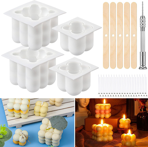 4 Pcs 3D Bubble Candle Molds Set Including Bubble Cube Silicone Mold ...