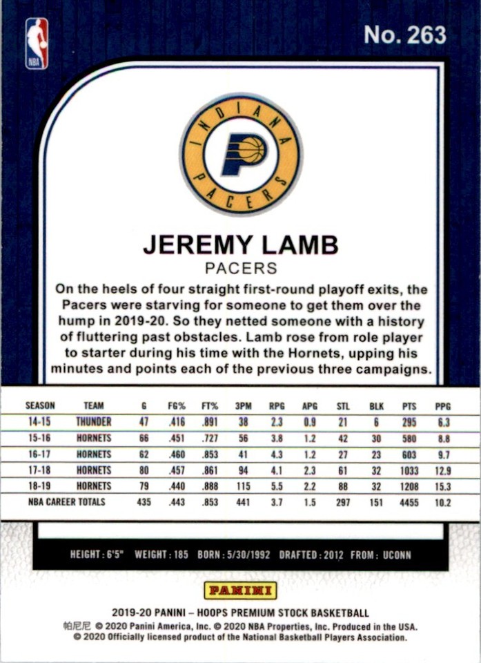 2019-20 Hoops Jeremy Lamb Indiana Pacers #263 | eBay