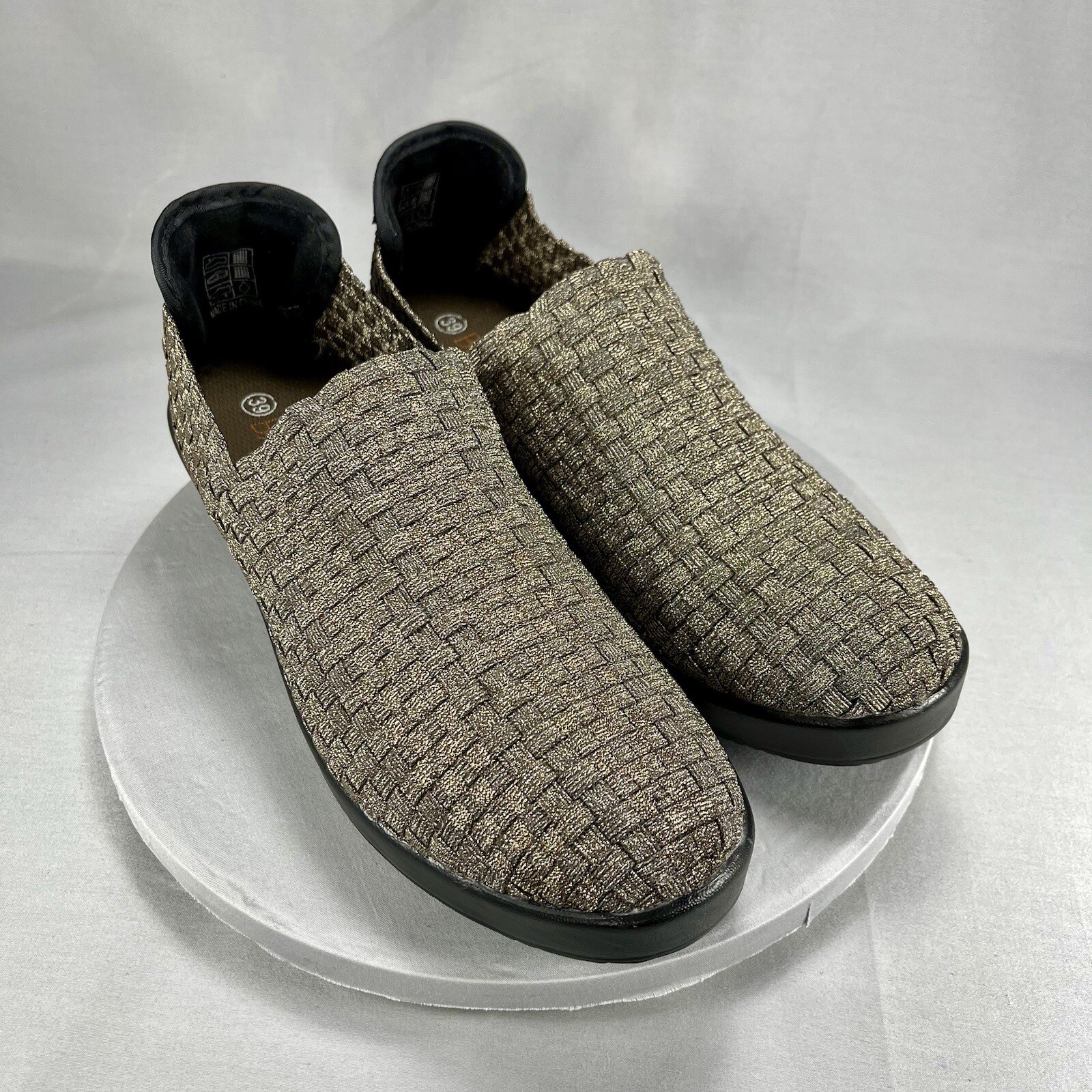 Bernie Mev Smooth Cha Cha Woven Stretch Wedge Slip On Loafer Bronze EU ...