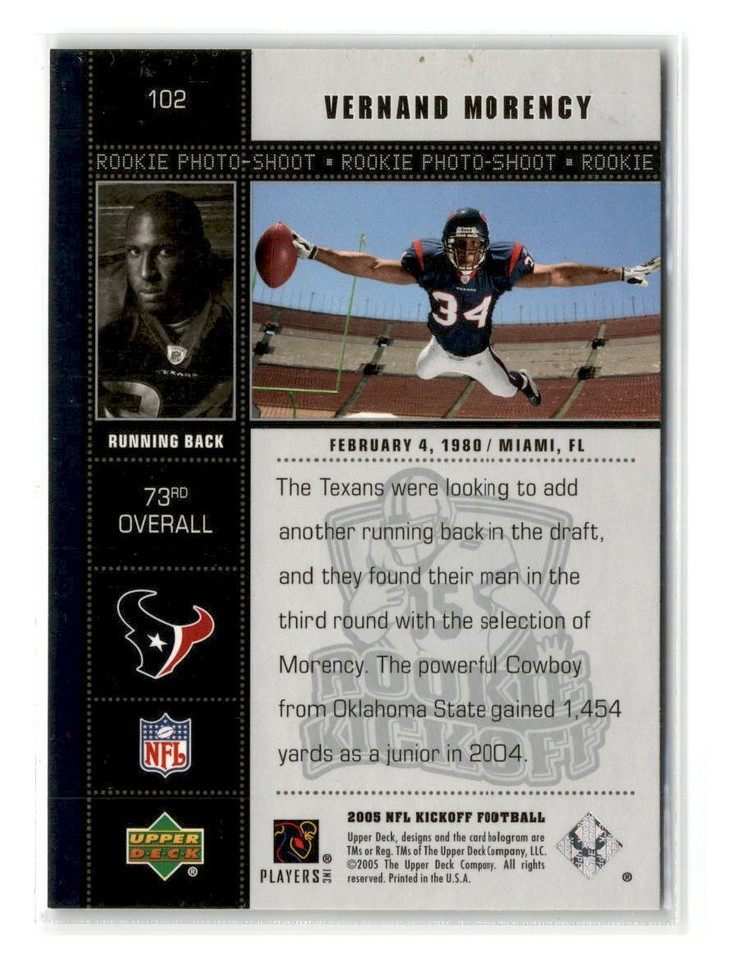 2005 Upper Deck Kickoff - #102 - Vernand Morency RC - Houston Texans | eBay