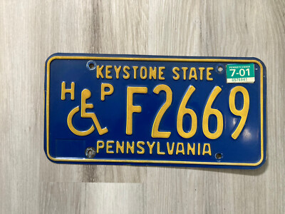 Vintage 2001 Navy Blue Pennsylvania PA Handicap HP License Plate Tag HP ...