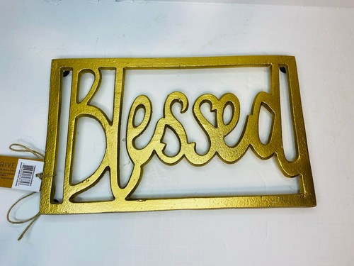 NEW BLESSED Gold Metal Trivet Footed 10inx6inx.75in Christmas | eBay